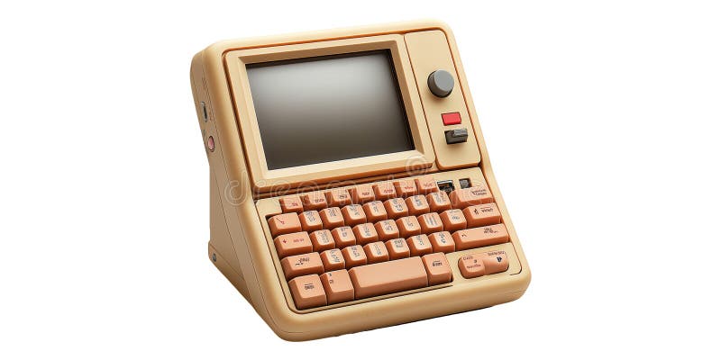 Portable Beige Computer with Keyboard and Screen Isolated on ...