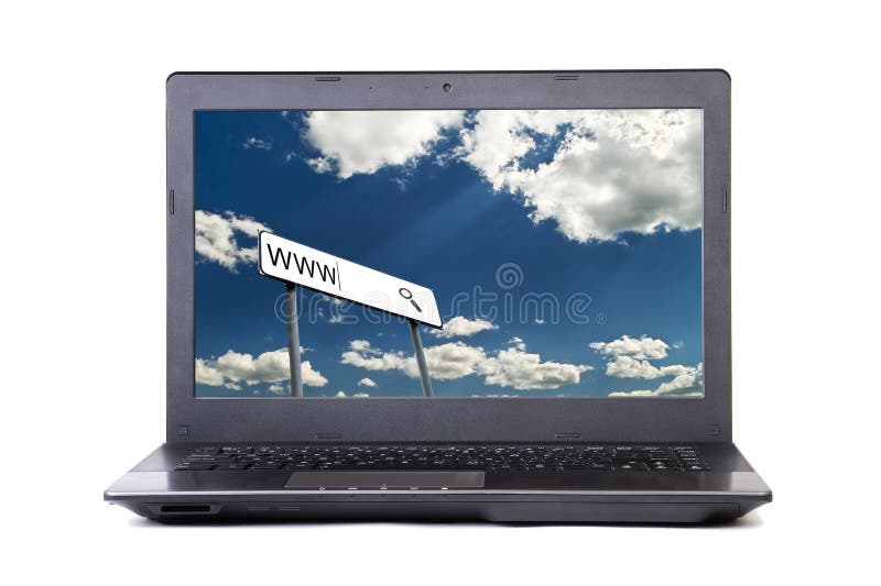 Portable Black Computer with Search Line Stock Image - Image of ...