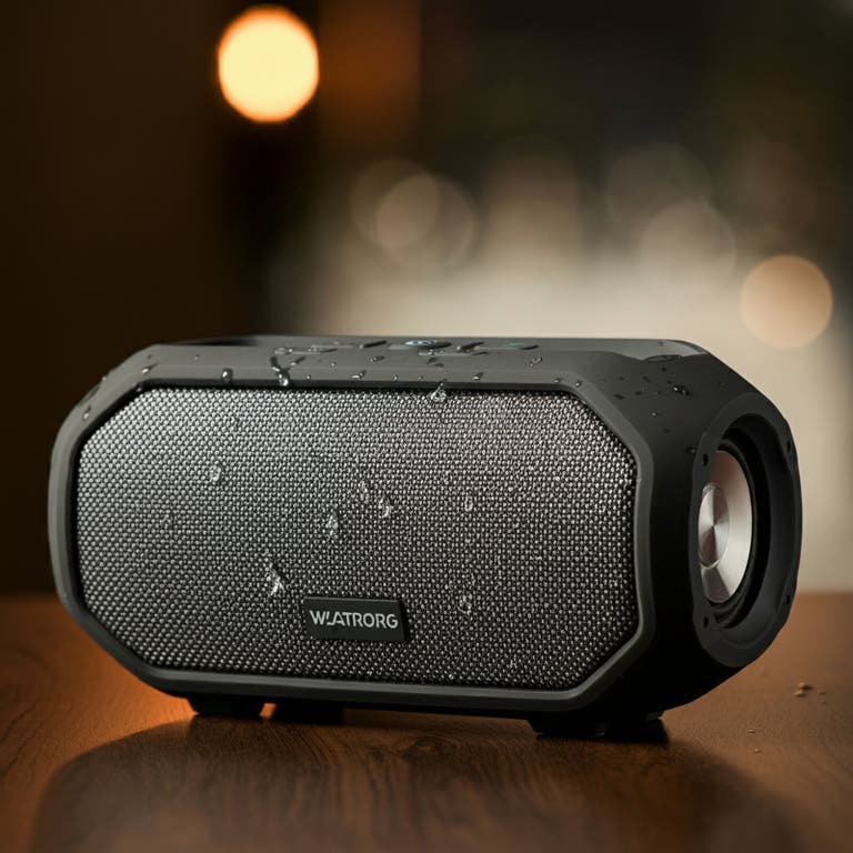 A Portable Bluetooth Speaker with a Rugged, Rectangular Design is Shown ...