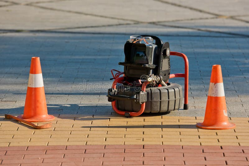 Portable Camera for Pipe Inspection and Other Plumbing Work Stock Photo ...