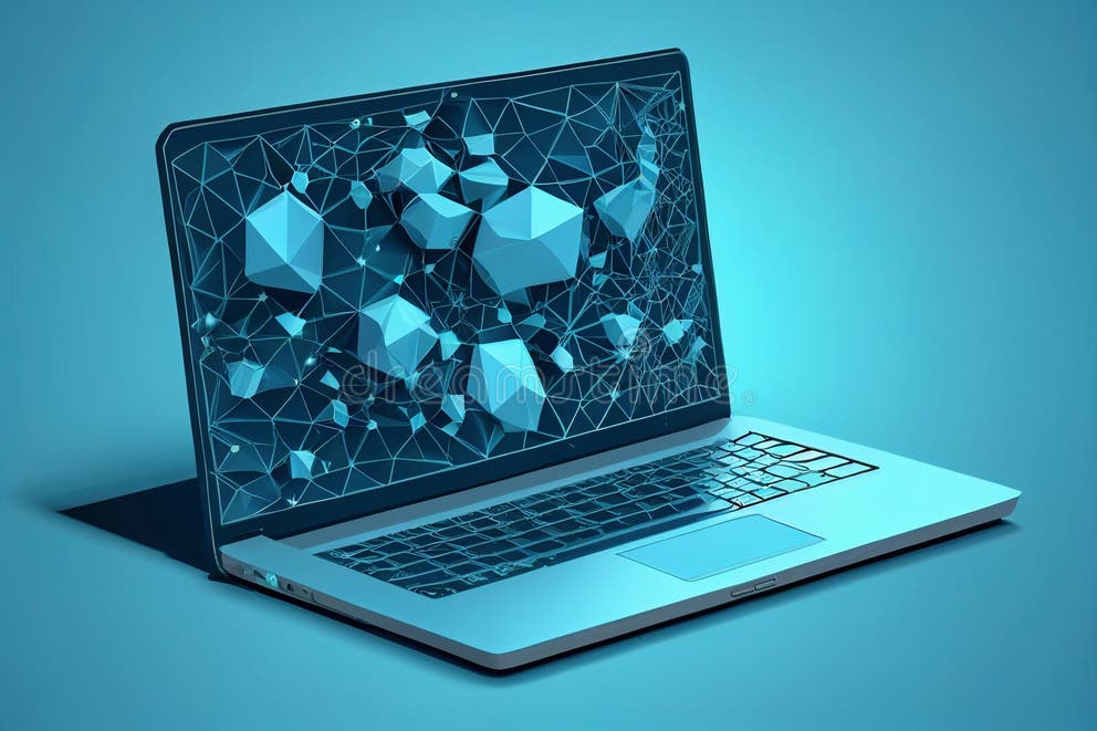 A Portable Computer with a Abstraction Screen. Technological Bac Stock ...