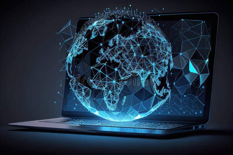 A Portable Computer with a Abstraction Screen. Technological Bac Stock ...