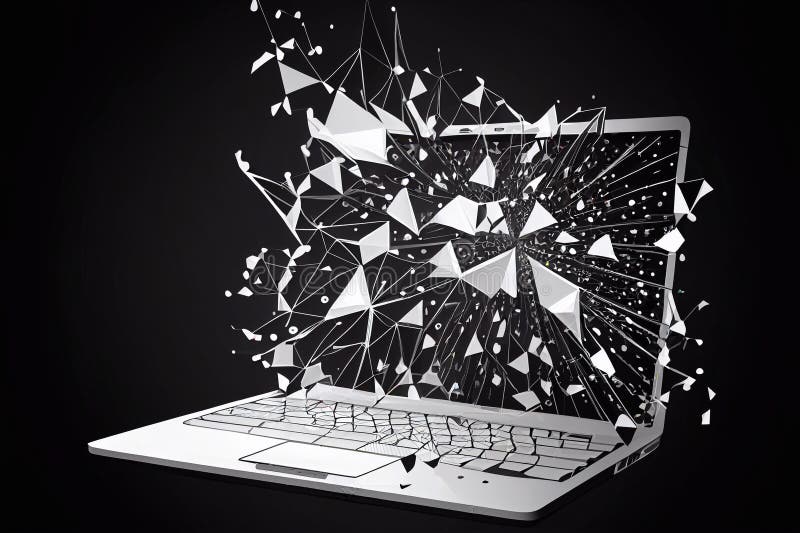 A Portable Computer with a Abstraction Screen. Technological Bac Stock ...