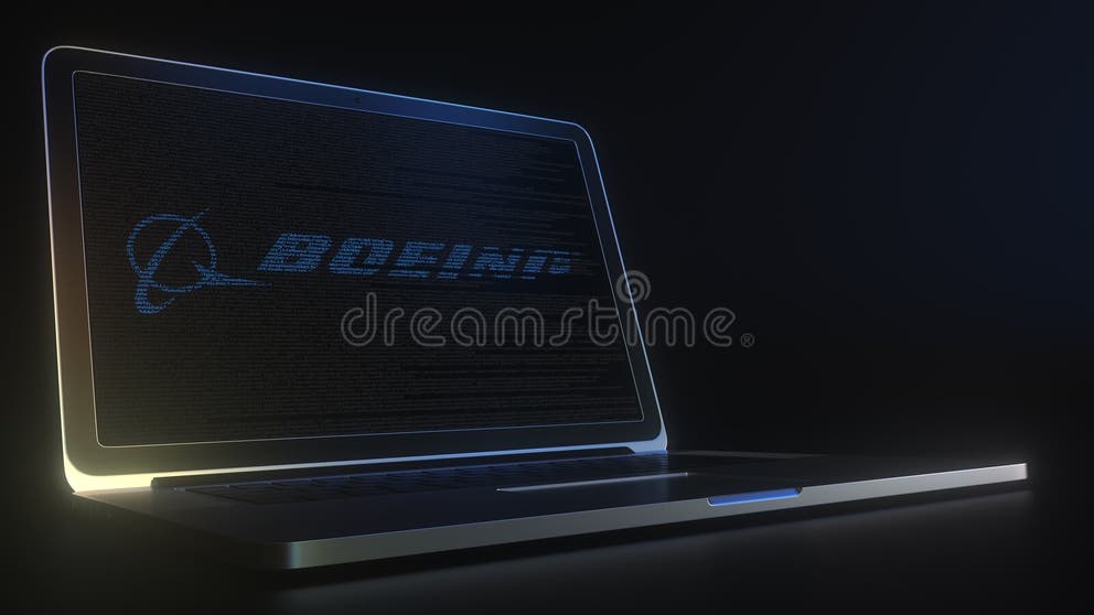 Portable Computer with the Logo of BOEING Made with Code Strings, Editorial Conceptual 3d ...