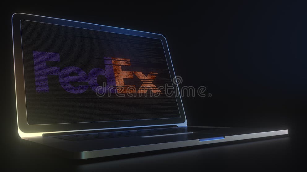 Portable Computer with the Logo of FEDEX Made with Code Strings, Editorial Conceptual 3d ...