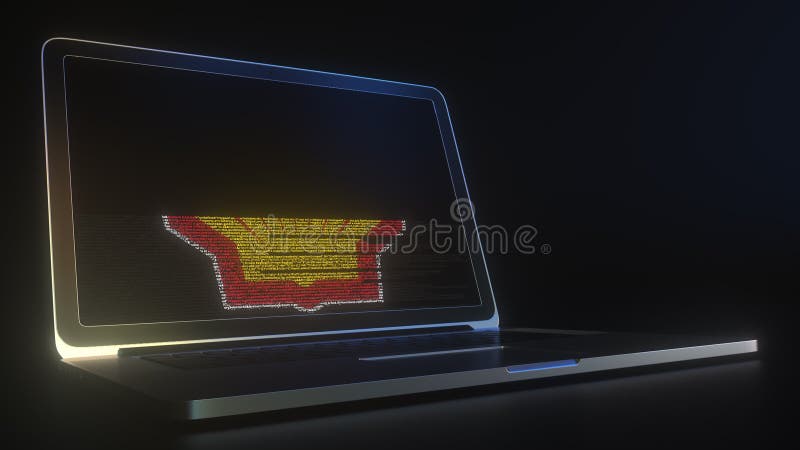 Portable Computer with the Logo of SHELL Made with Code Strings, Editorial Conceptual 3d ...