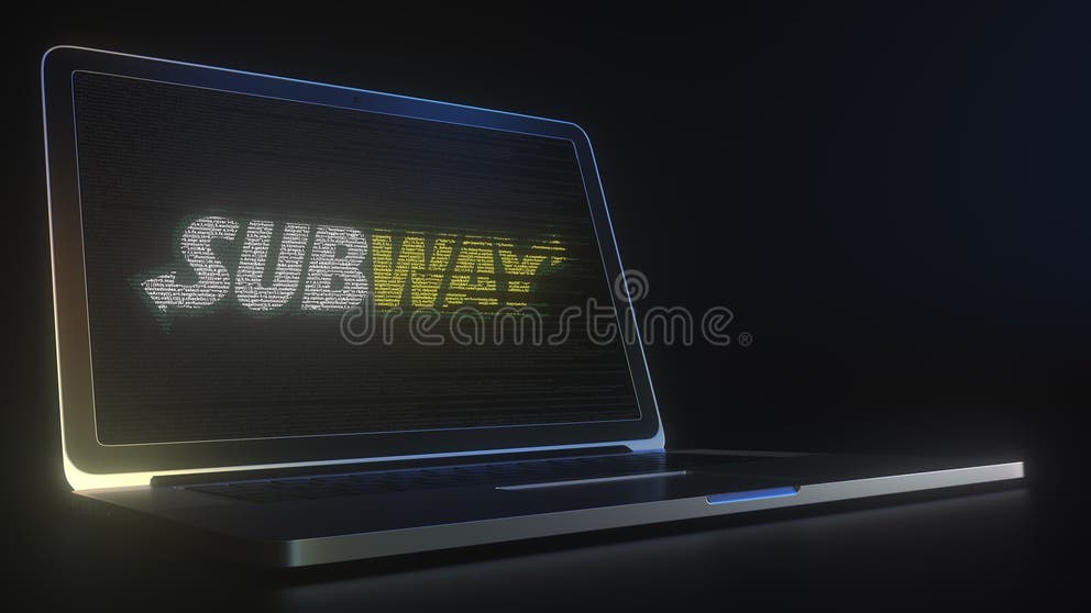 Portable Computer with the Logo of SUBWAY Made with Code Strings ...