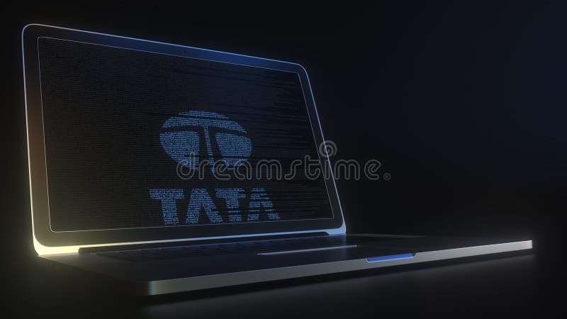 Portable Computer with the Logo of TATA Made with Code Strings, Editorial Conceptual 3d ...