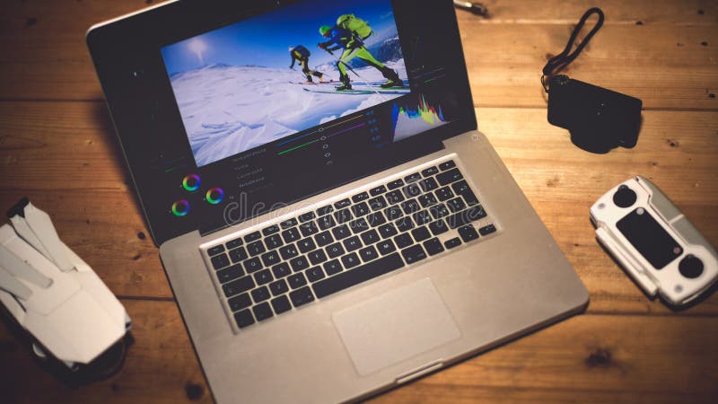 Portable Computer for Mobile Video Editing Station Stock Image - Image ...