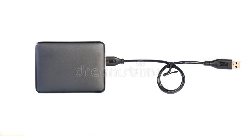 Portable External HDD Hard Disk Drive with USB Cable on White Ba Stock ...