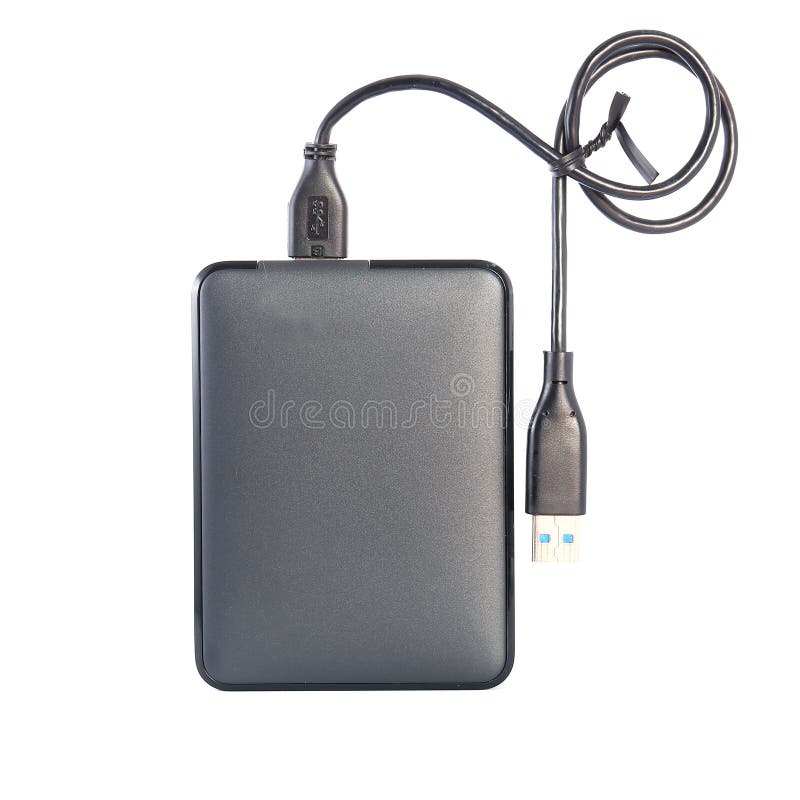 Portable External HDD Hard Disk Drive with USB Cable on White Ba Stock ...