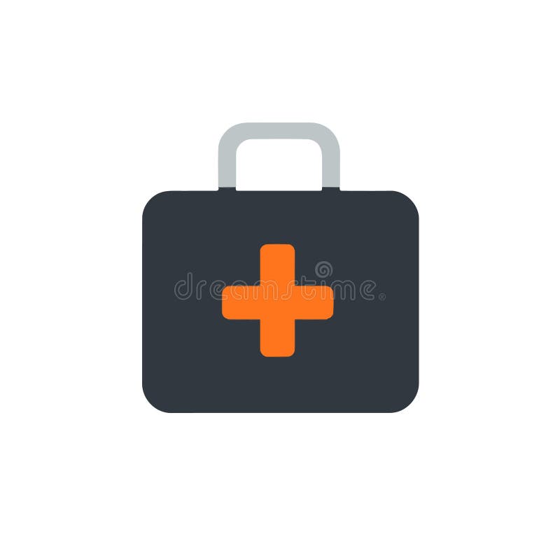 Bold Vector of a First Aid Kit, Dark Gray Silhouette with One Orange ...