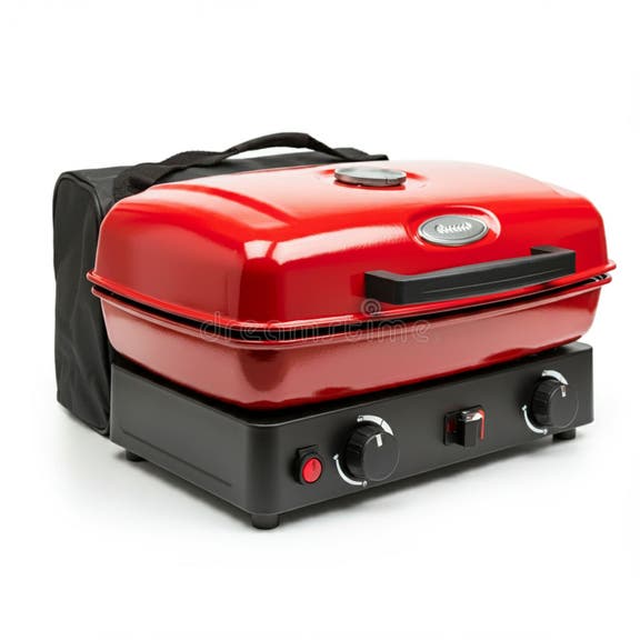Portable Gas Grill with a Shiny Red, Dome-shaped Lid Featuring a Handle ...