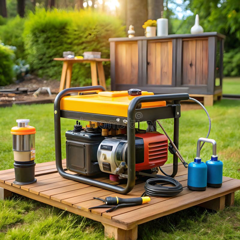 A Portable Generator Powers Various Tools Outdoors Stock Illustration ...