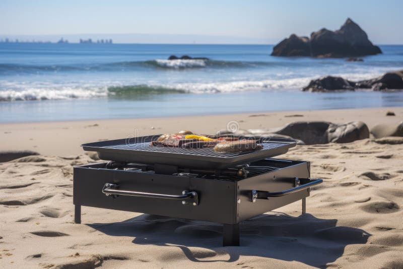 Portable Grill in Beach Setting with Ocean View Stock Photo - Image of ...
