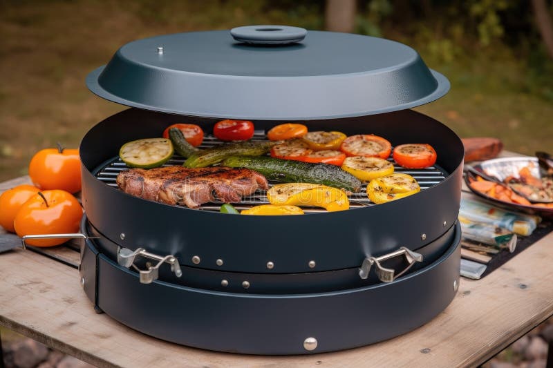 Portable Grill with Lid for Easy and Safe Cooking Stock Image - Image ...