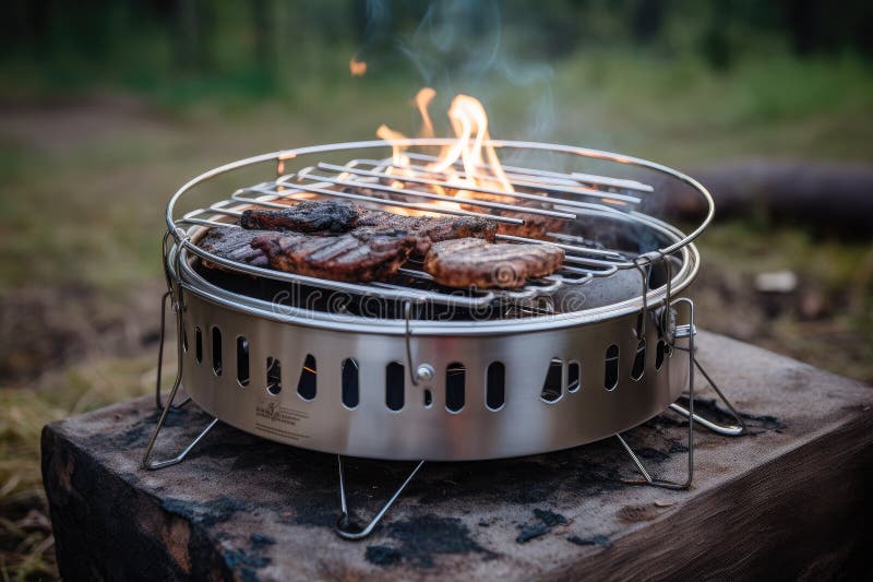 Portable Grill with Open Flames, Ready for Cooking Stock Illustration ...