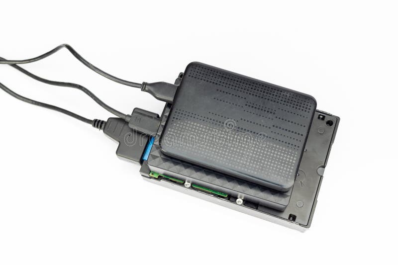 Portable Hard Disk Drives Connected To Computer Isolated on White ...
