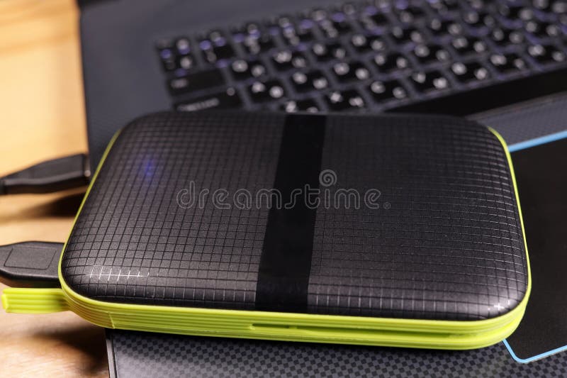 Portable Hdd Connected To a Laptop with Usb Stock Photo - Image of ...