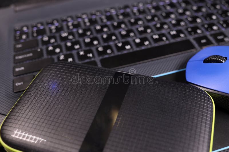Portable Hdd on Laptop, Data Sharing Concept Stock Image - Image of ...