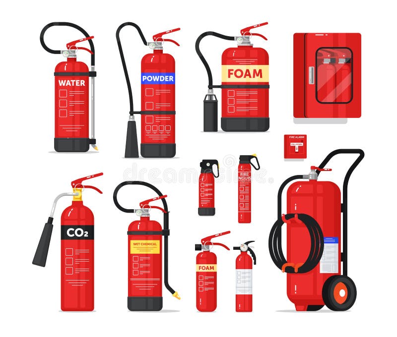 Fire Extinguisher Firefighter Equipment Isolated Set Stock Vector ...