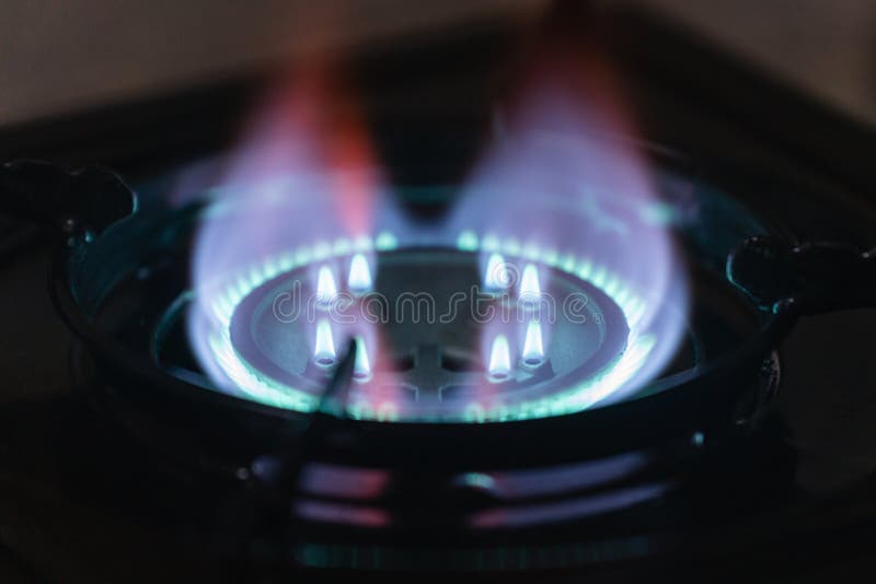 Portable Kitchen Gas Stove with a Burning Blue Flame Stock Image ...