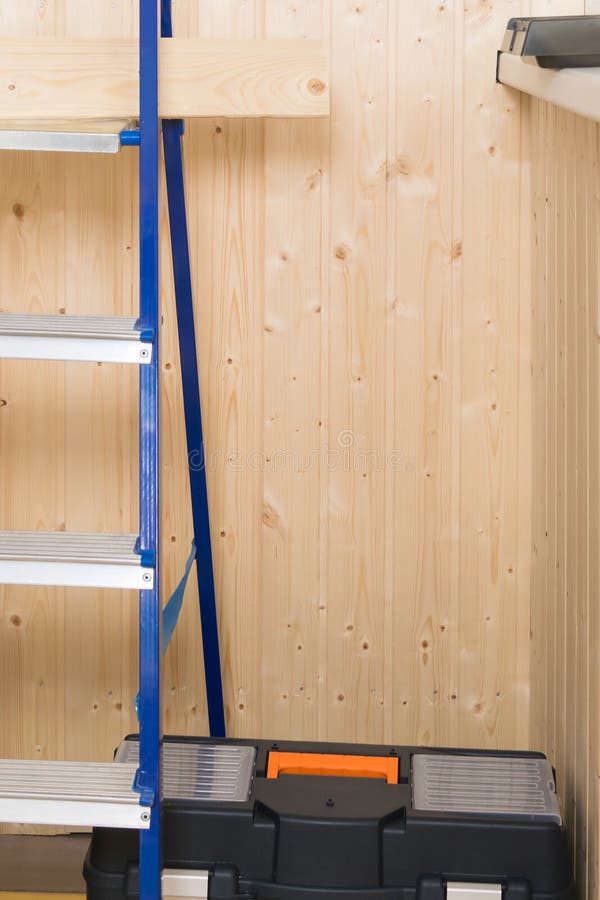 Portable Ladder and Tool Box Stand on the Floor Stock Photo - Image of ...