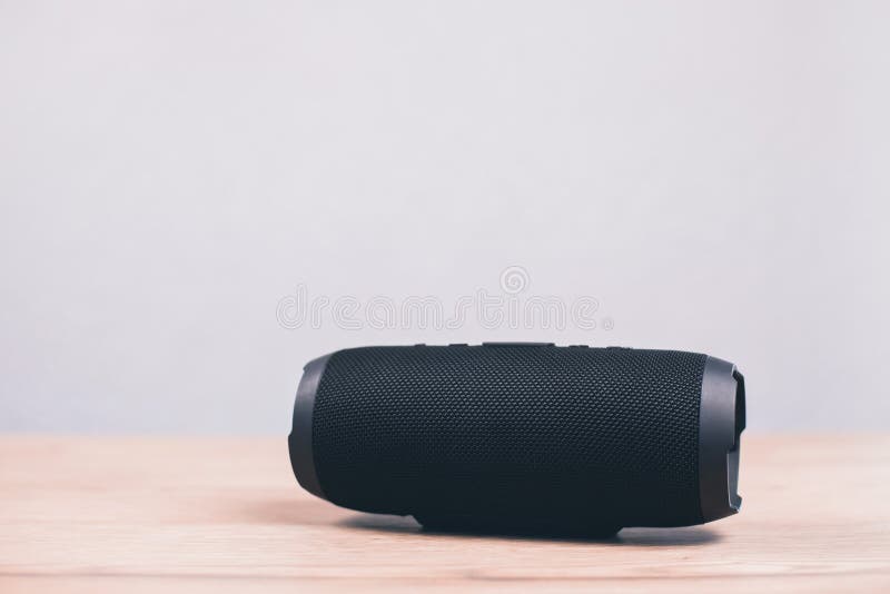 Portable Loudspeaker on the Table. Music Audio Column. on a Wooden ...