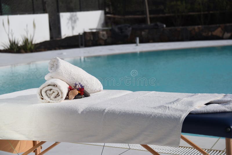 Portable Massage Table on the Poolside Stock Image - Image of care ...