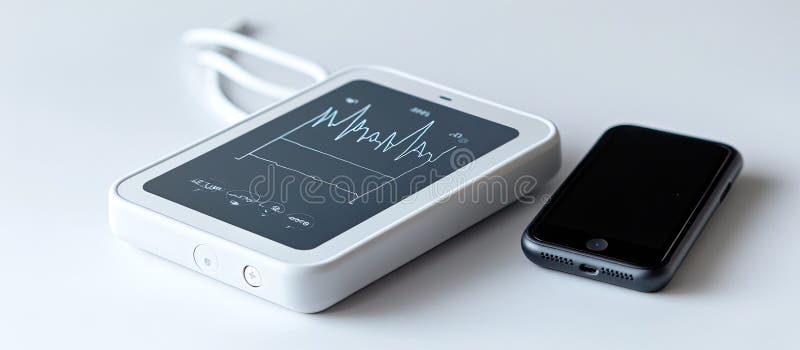 Portable Medical Device Displaying Heart Rate Data Alongside Smartphone ...