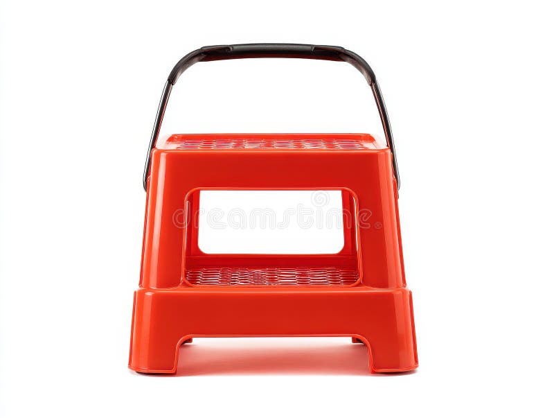 Portable Orange Plastic Step Stool with Black Handle on White ...