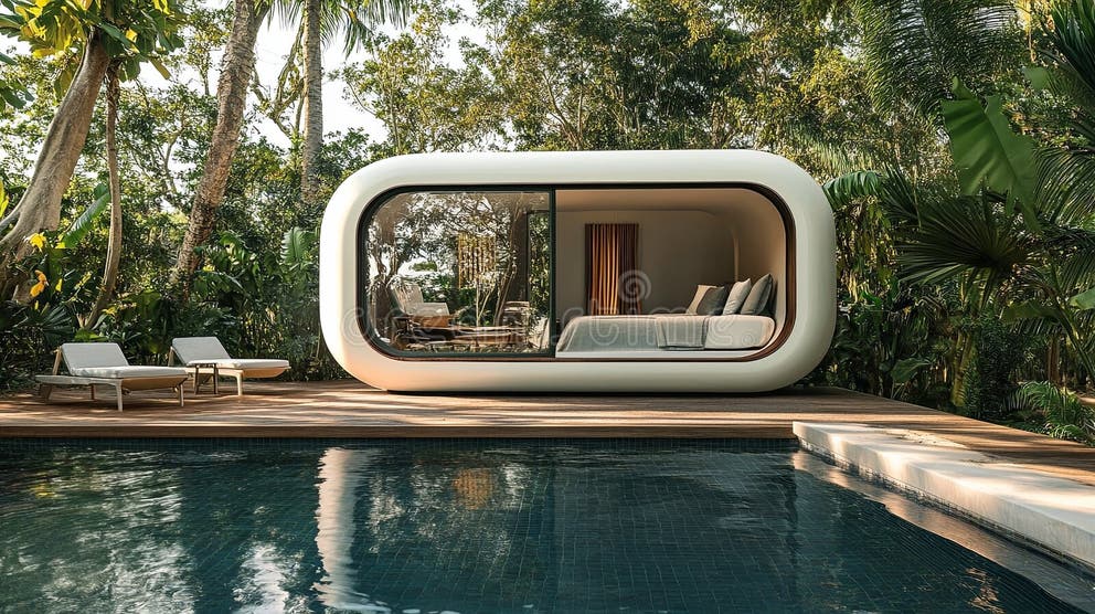 Portable Pod beside Tropical Pool . Stock Photo - Image of tree ...