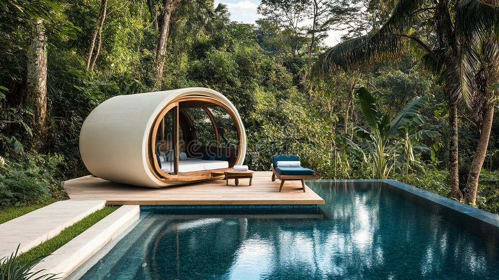 Portable Pod beside Tropical Pool . Stock Photo - Image of blue, resort ...