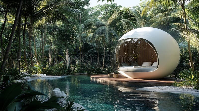 Portable Pod beside Tropical Pool . Stock Photo - Image of resort ...