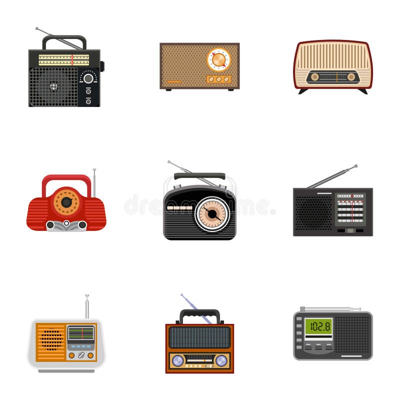 Portable Radio Icon Set, Flat Style Stock Vector - Illustration of ...