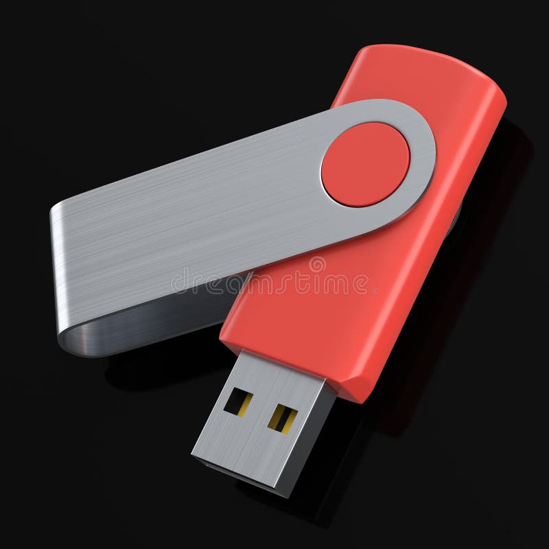 Portable Red USB Flash Drive Stick for Workspace Isolated on Black ...