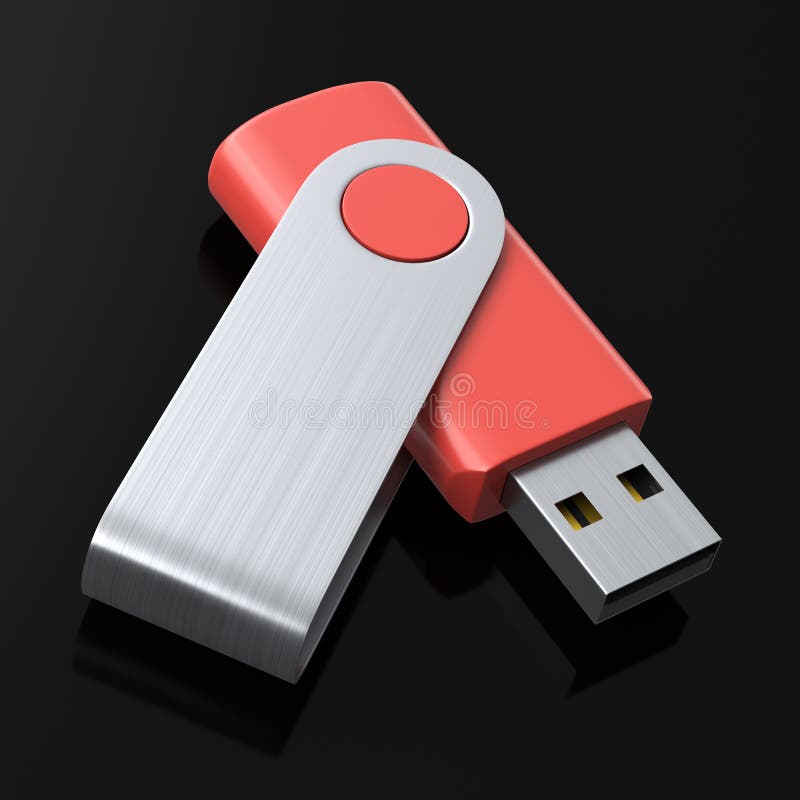 Portable Red USB Flash Drive Stick for Workspace Isolated on Black ...