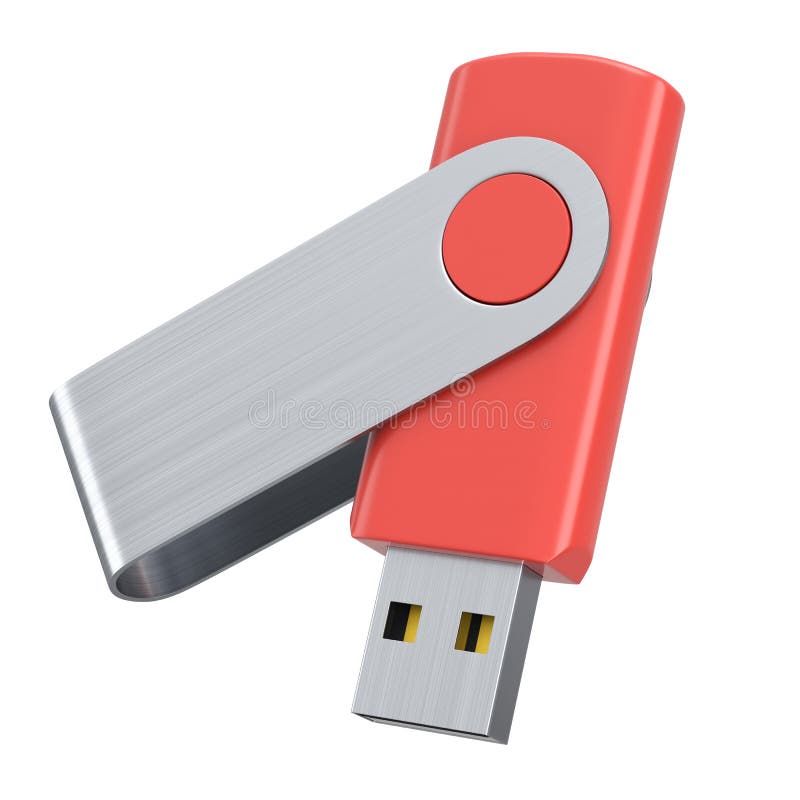 Portable Red USB Flash Drive Stick for Workspace Isolated on White ...