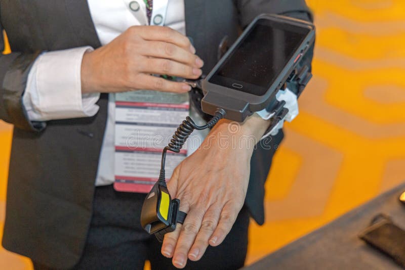 Ring Barcode Scanner Computer Stock Image - Image of finger, hand ...