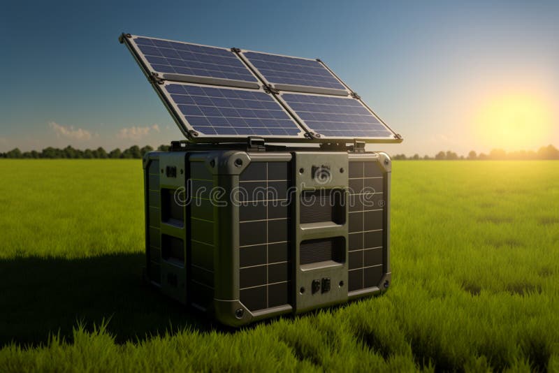 Portable Solar Panel in the Field. Alternative Energy Sources Stock ...