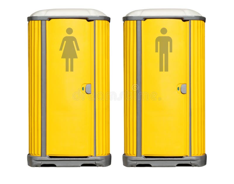 Portable toilets. Two yellow portable toilet units. Yellow portable ...