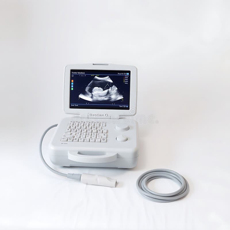 A Portable Ultrasound Machine with Attached Probe and Display Screen ...
