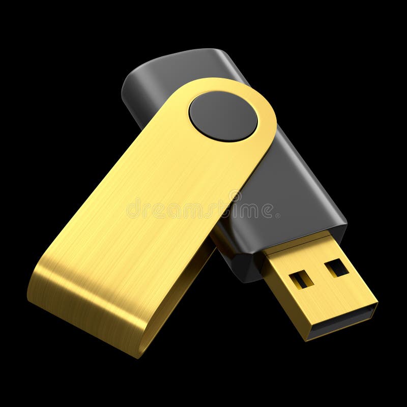 Portable USB Flash Drive Stick for Workspace Isolated on Black ...