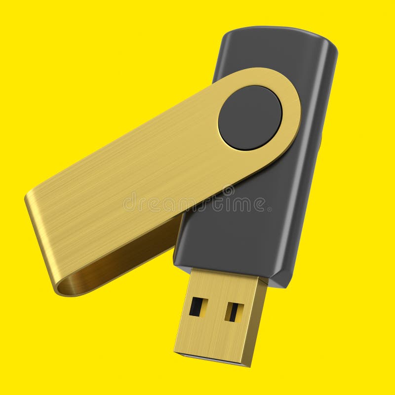 Portable USB Flash Drive Stick for Workspace Isolated on Yellow ...