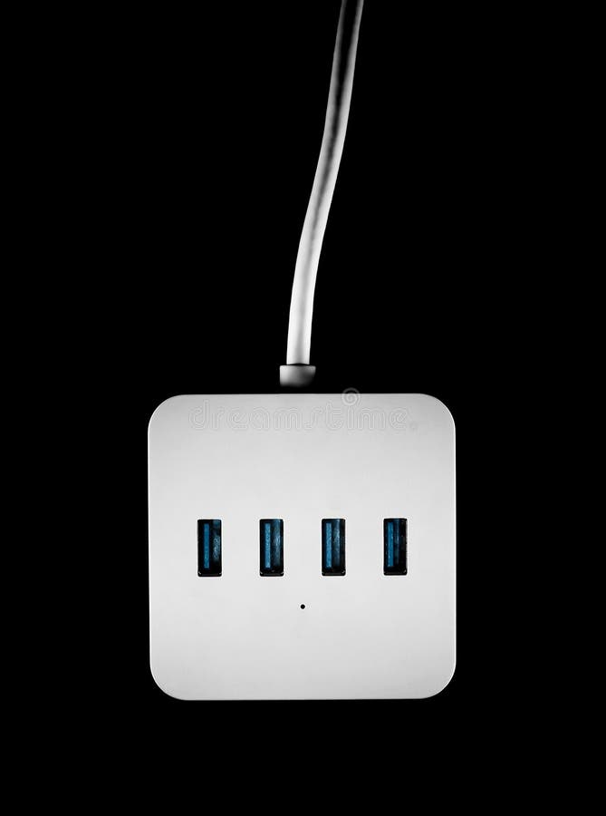 Portable USB hub on black stock photo. Image of compact - 253701770