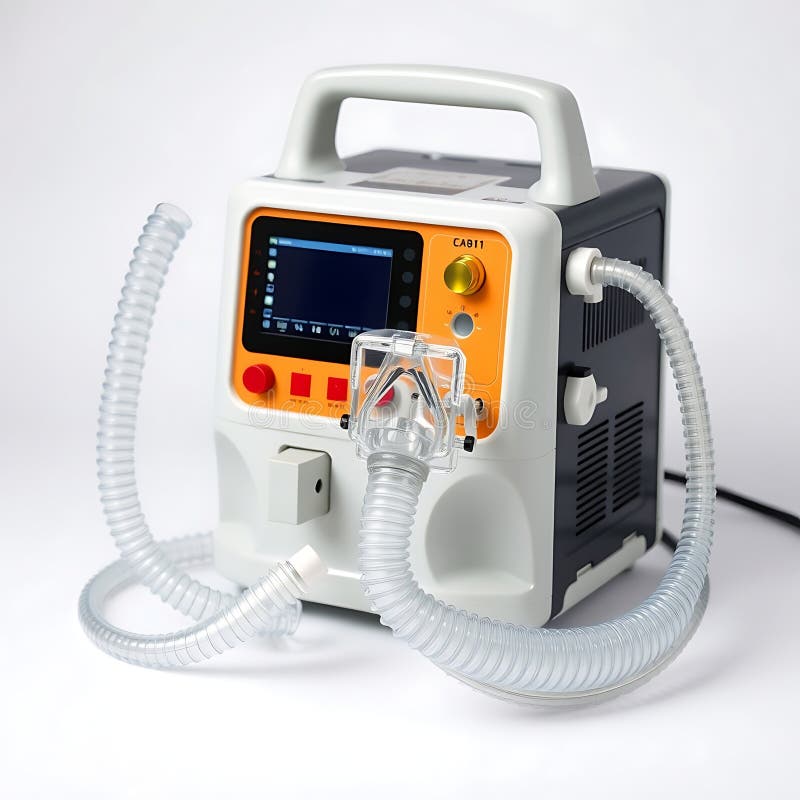 A Portable Ventilator Machine with Attached Tubing and Oxygen Mask ...