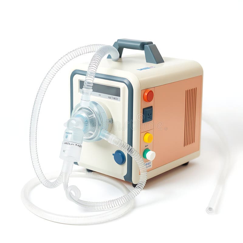 A Portable Ventilator Machine with Attached Tubing and Oxygen Mask ...