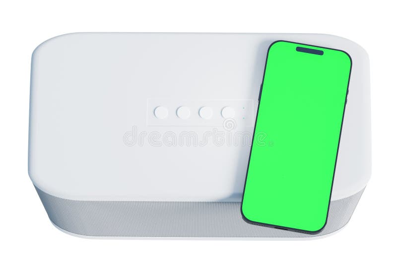 Portable Wireless Audio Speaker System Next To a Modern Smartphone with ...