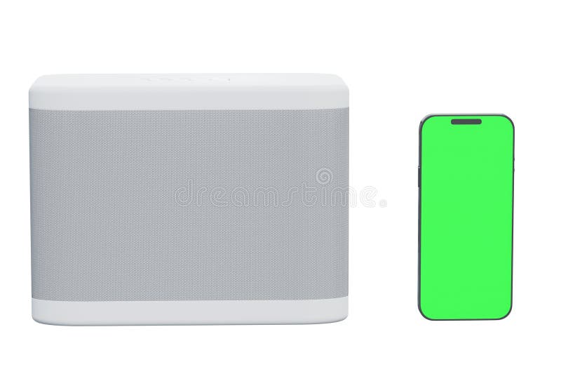 Portable Wireless Audio Speaker System Next To a Modern Smartphone with ...