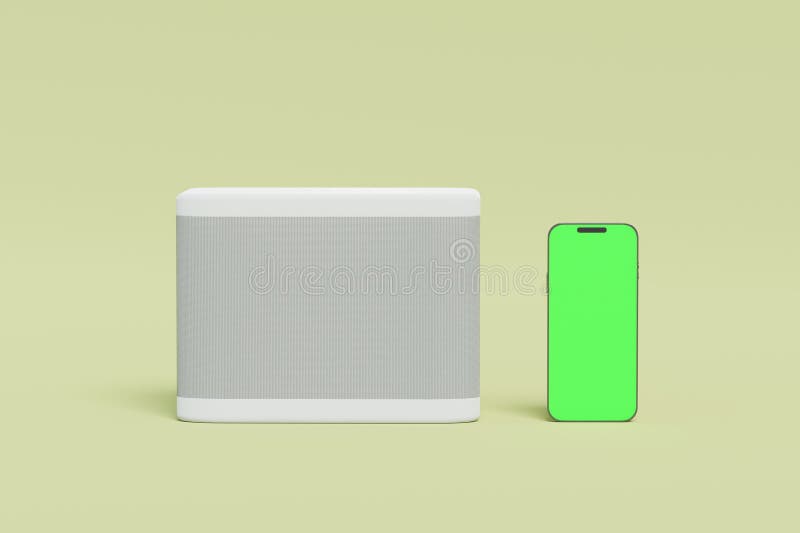Portable Wireless Audio Speaker System Next To a Modern Smartphone with ...